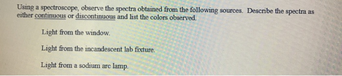 Solved Using a spectroscope, observe the spectra obtained | Chegg.com