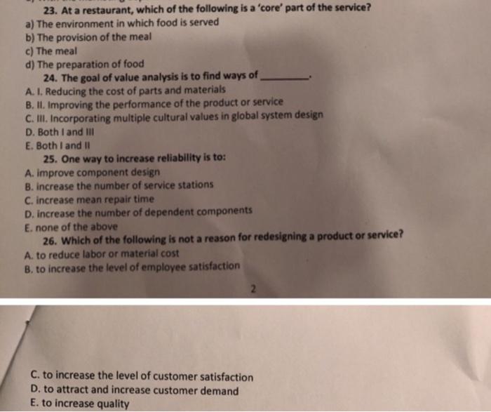 Solved 23. At a restaurant, which of the following is a | Chegg.com