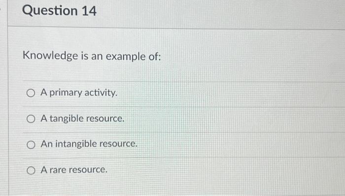 Solved Knowledge is an example of: A primary activity. A | Chegg.com
