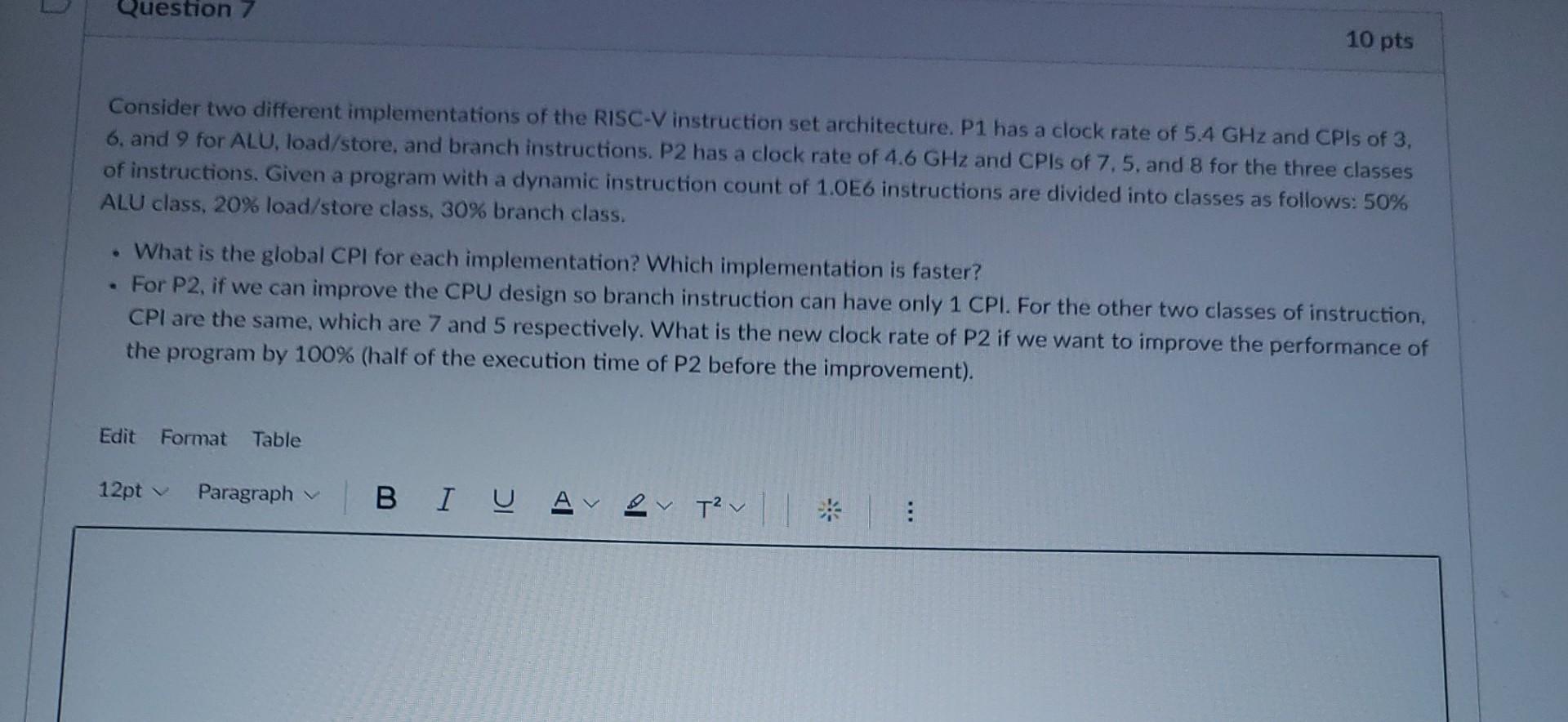Solved Consider two different implementations of the RISC-V | Chegg.com