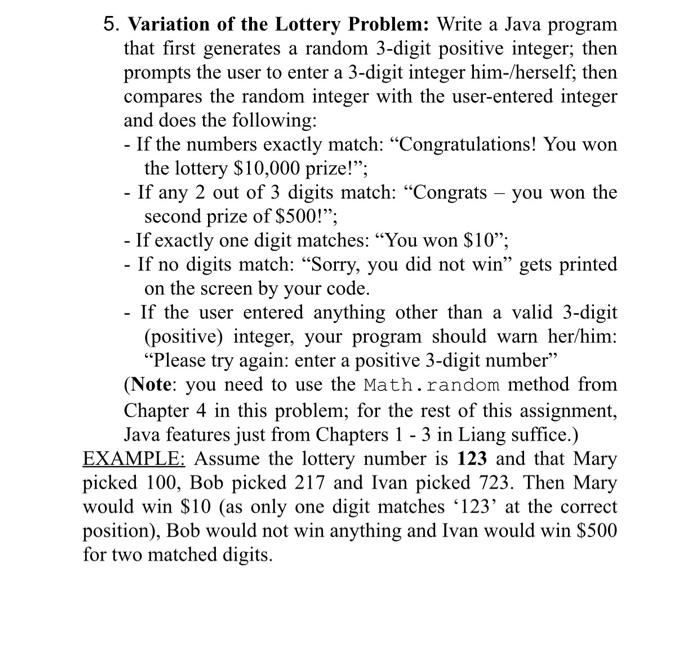 Solved 5. Variation of the Lottery Problem: Write a Java | Chegg.com