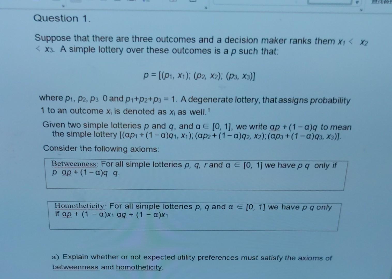 Solved Suppose that there are three outcomes and a decision | Chegg.com