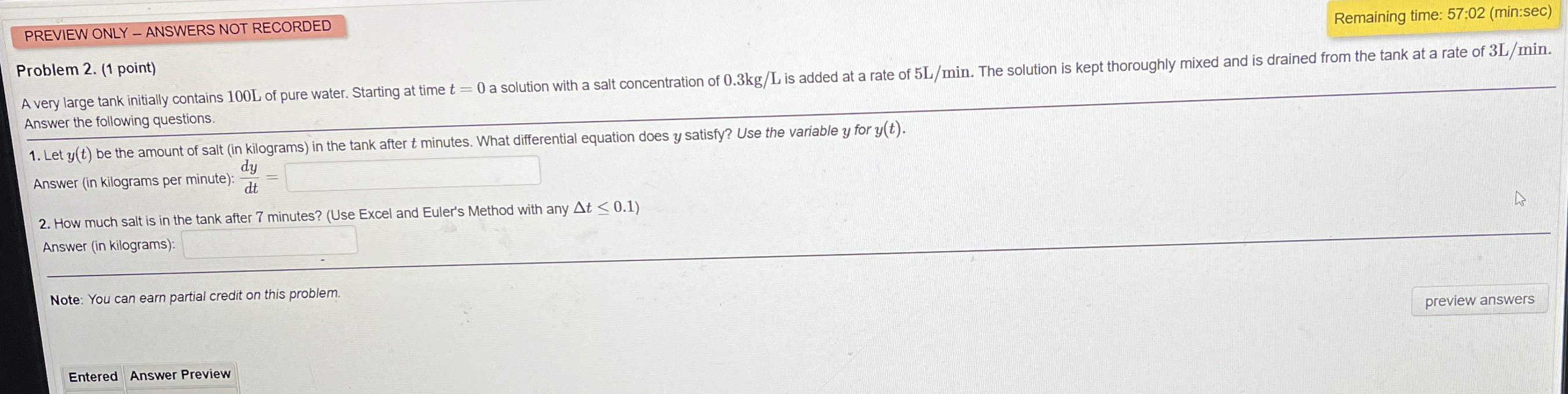 Solved PREVIEW ONLY - ﻿ANSWERS NOT RECORDEDRemaining time: | Chegg.com