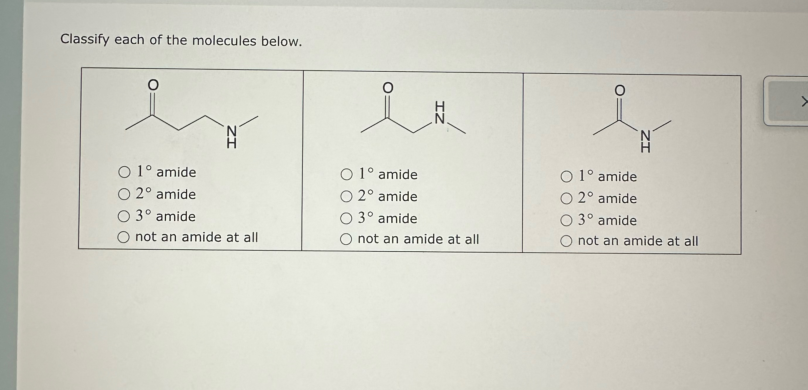 Solved Classify each of the molecules below.1° ﻿amide1° | Chegg.com