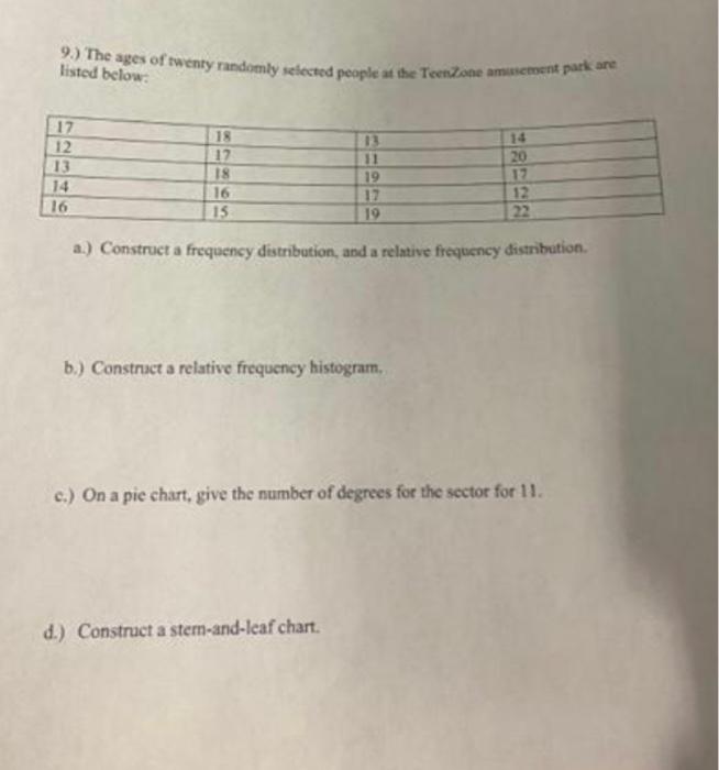 Solved 9.) The ages of twenty randomly selected people at | Chegg.com