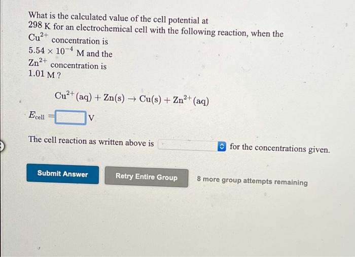 Solved Cu2+ What is the calculated value of the cell | Chegg.com