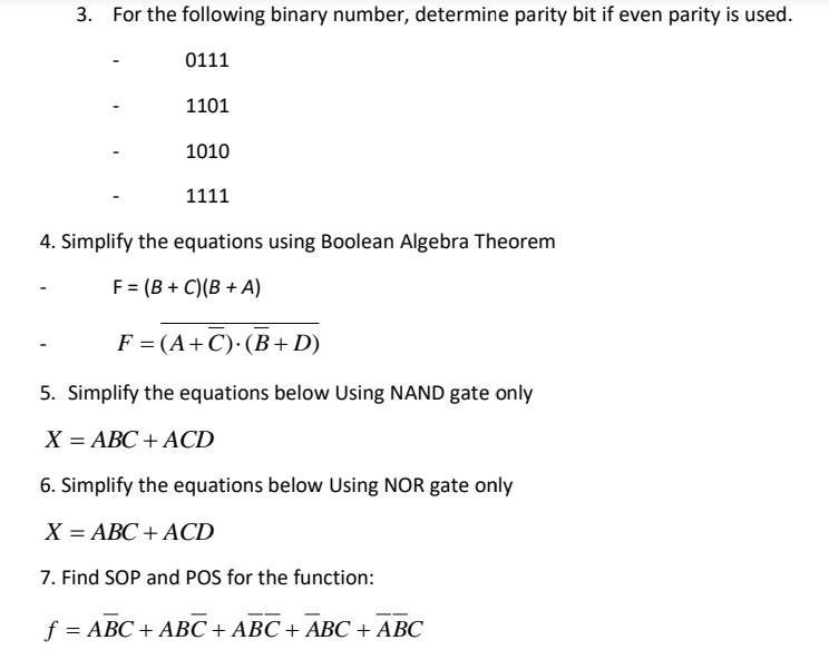 Solved 3. For the following binary number, determine parity | Chegg.com