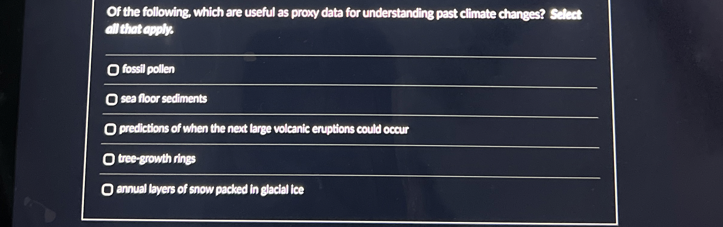 Solved Of the following, which are useful as proxy data for | Chegg.com