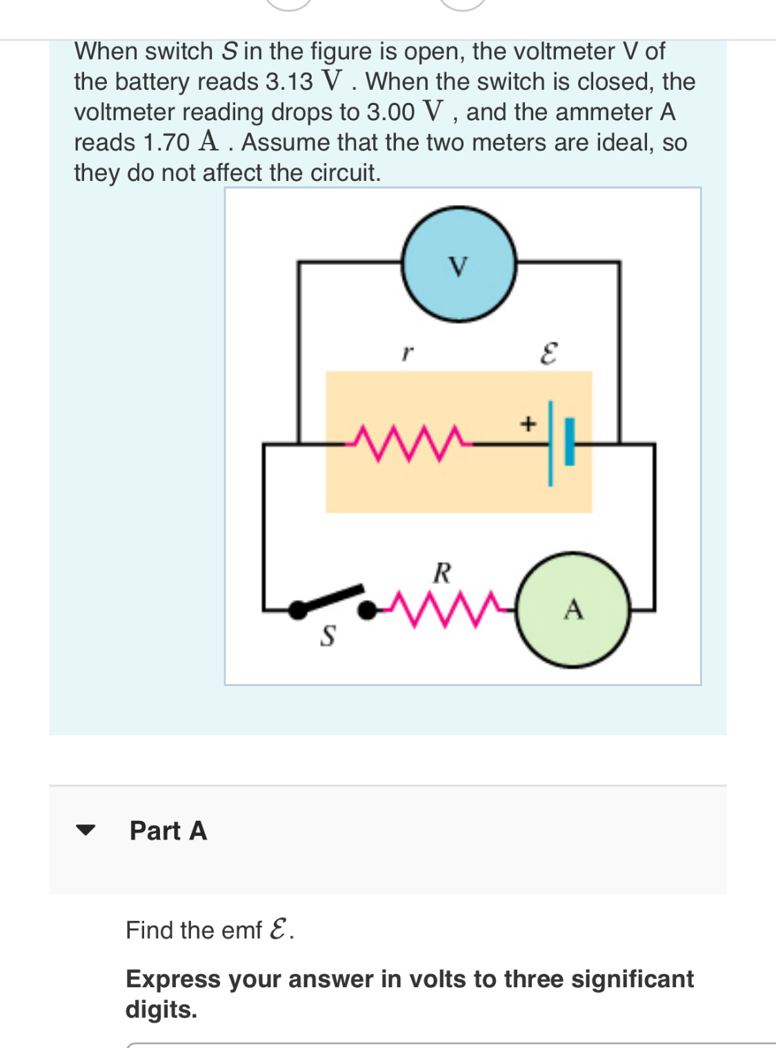 Solved When switch S ﻿in the figure is open, the voltmeter V | Chegg.com
