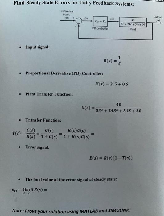Solved Find Steady State Errors for Unity Feedback Systems: | Chegg.com