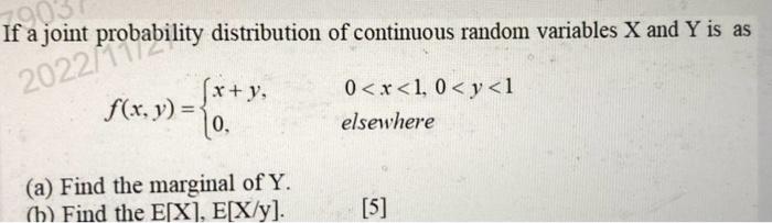 Solved If a joint probability distribution of continuous | Chegg.com