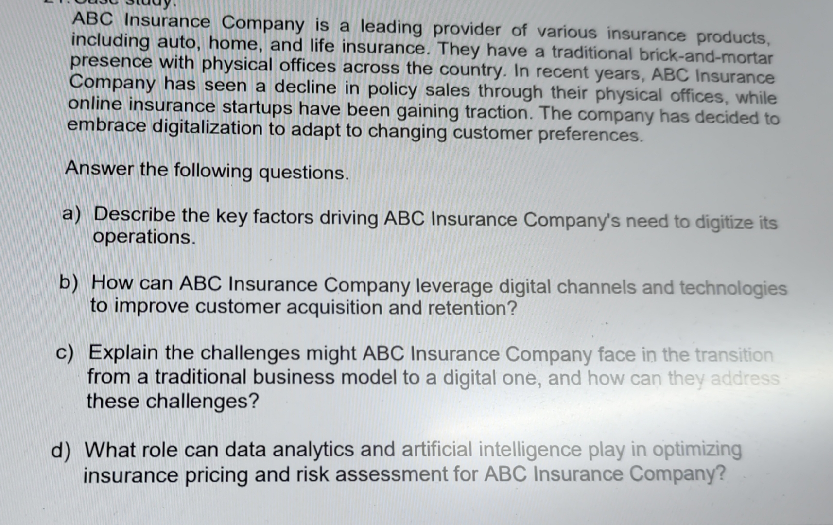 Solved ABC Insurance Company is a leading provider of | Chegg.com