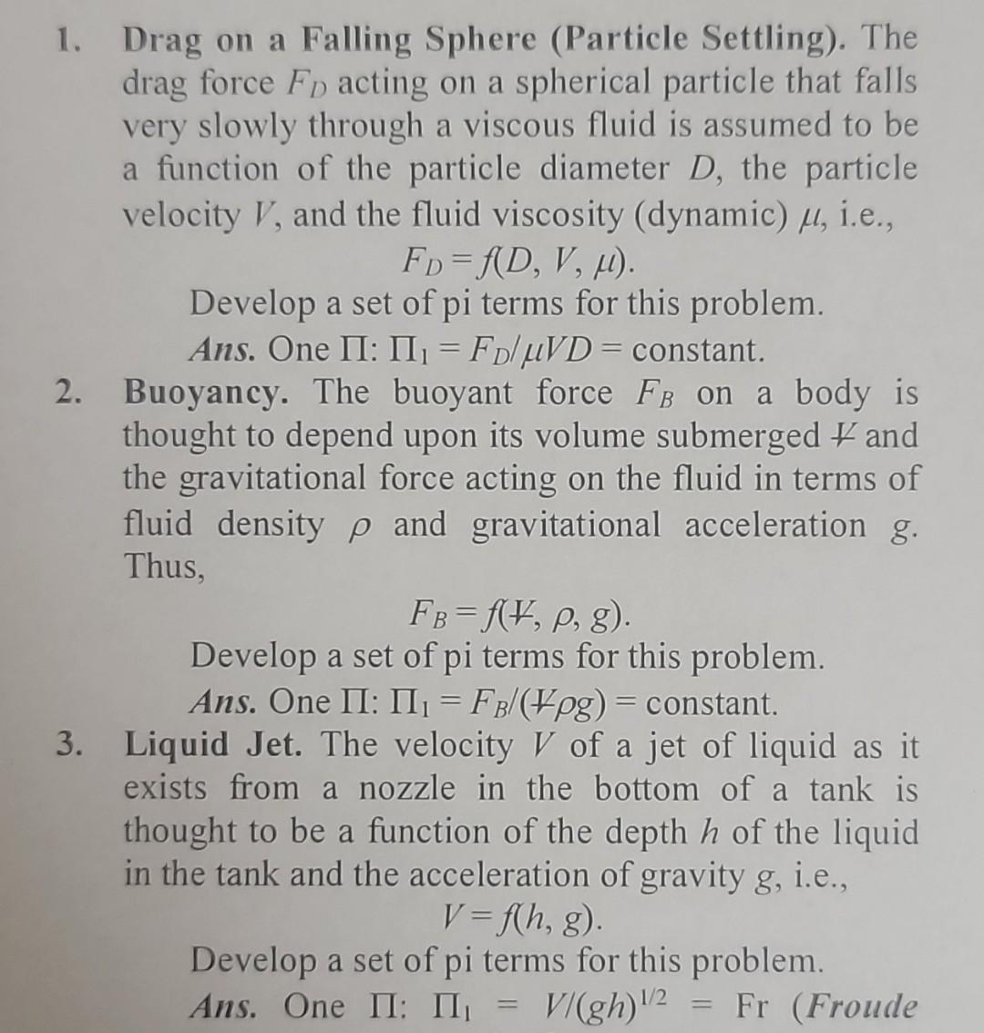 Solved solve questions 1, 2, and 3, using the Buckingham Pi | Chegg.com
