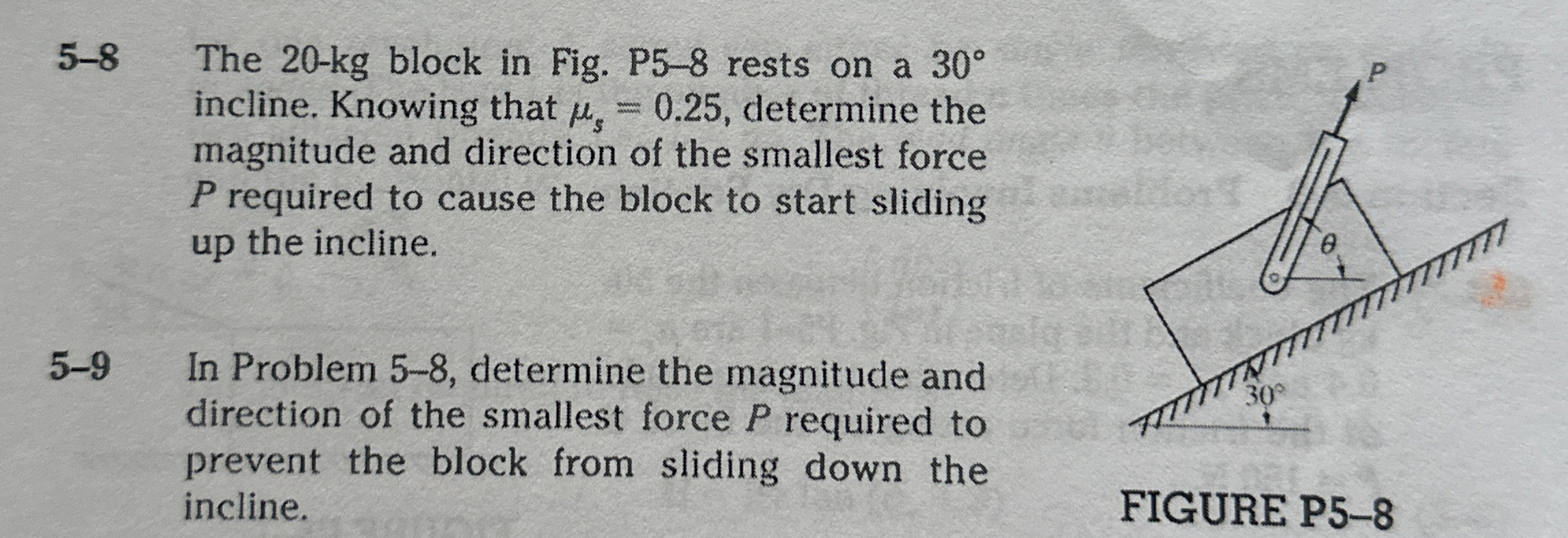 Solved (5-8). ﻿The 20-kg ﻿block in Fig. P5-8 ﻿rests on a 30 | Chegg.com