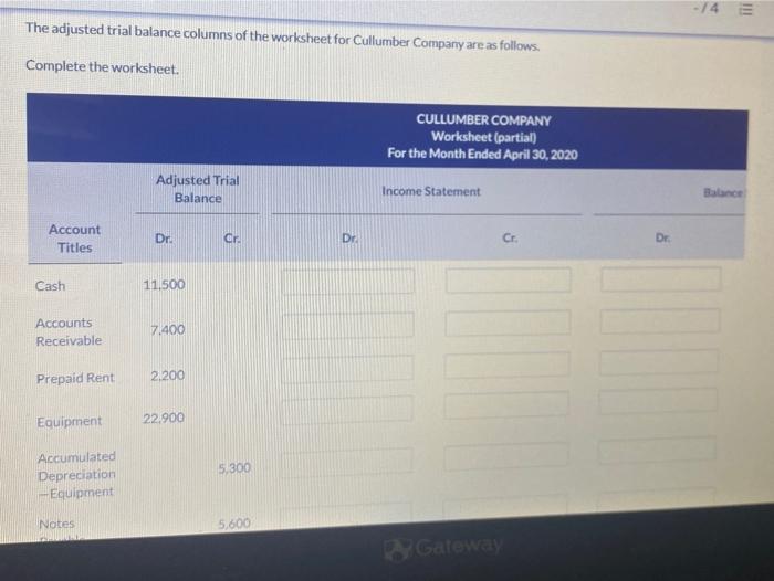 Solved -74 The adjusted trial balance columns of the | Chegg.com
