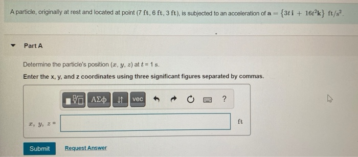 Solved A particle, originally at rest and located at point | Chegg.com