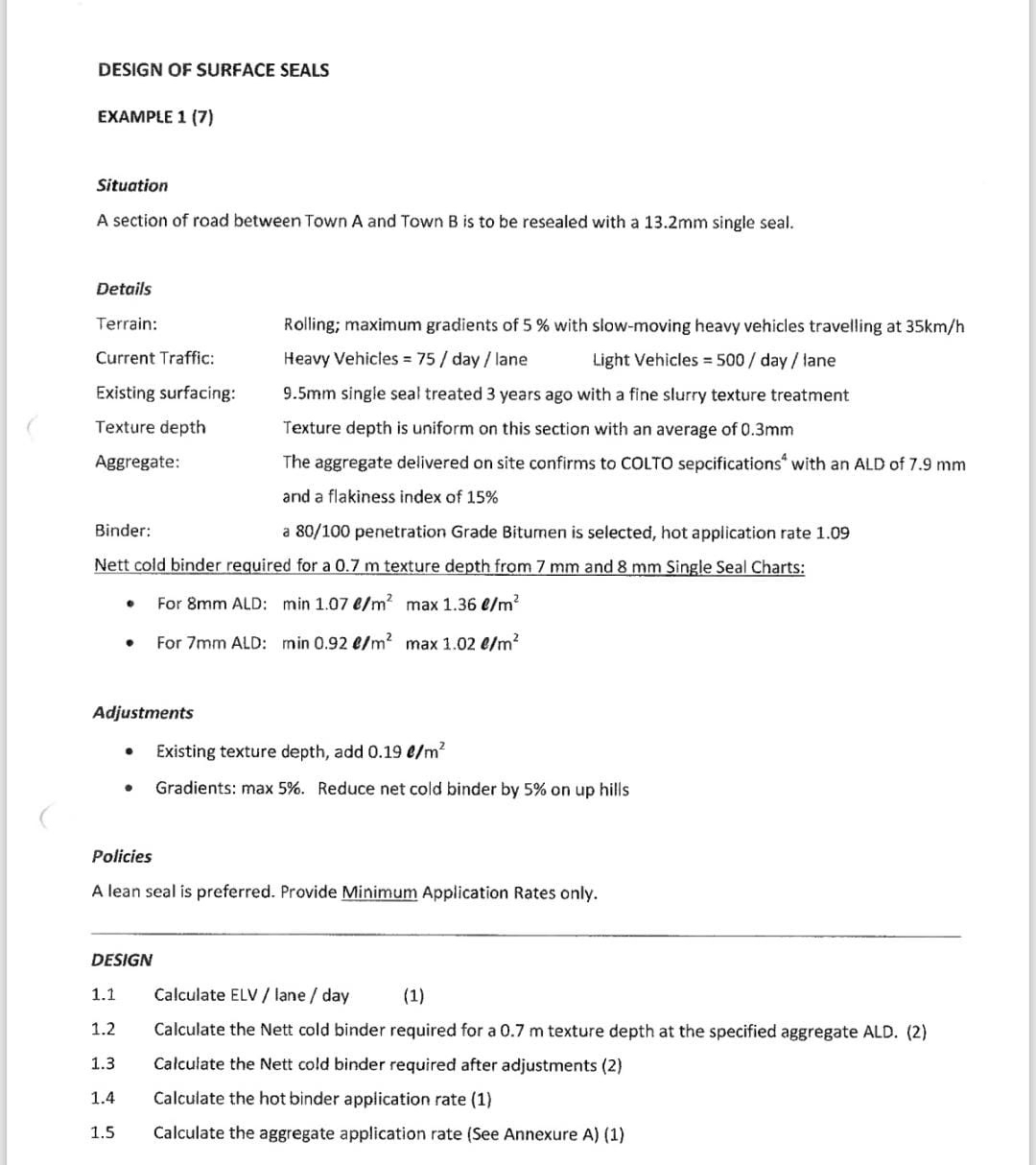 Solved DESIGN OF SURFACE SEALSEXAMPLE 1 (7)SituationA | Chegg.com