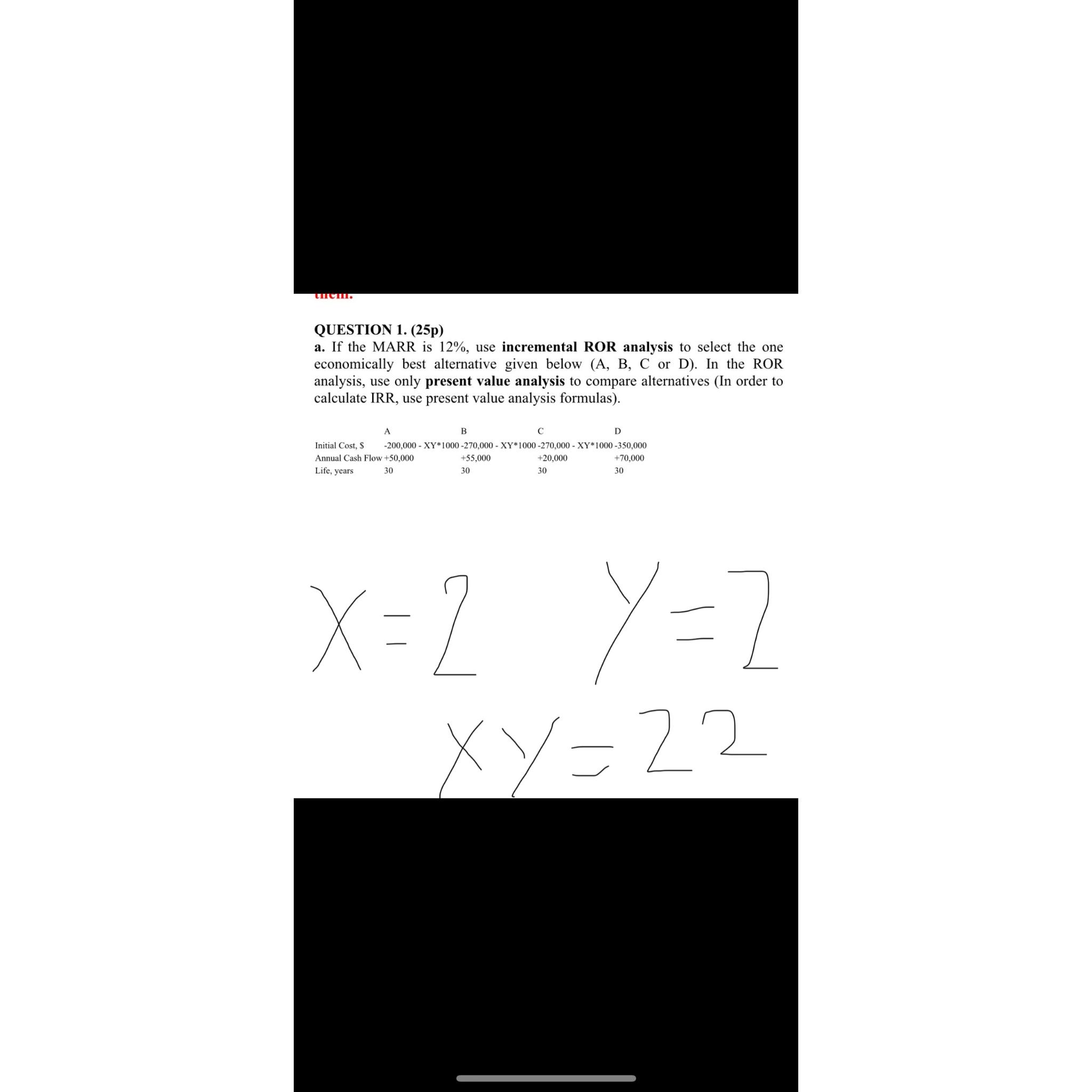 Solved a. ﻿If the MARR is 12%, ﻿use incremental ROR analysis | Chegg.com