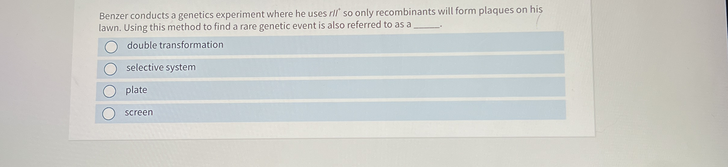 Solved Benzer conducts a genetics experiment where he uses | Chegg.com