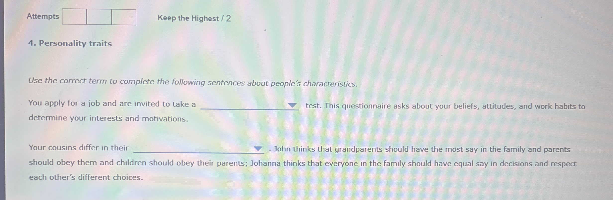 High Quality SOLUTION Attempts ﻿Keep the Highest / 24. ﻿Personality | Chegg.com