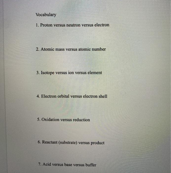Solved Vocabulary 1. Proton versus neutron versus electron | Chegg.com