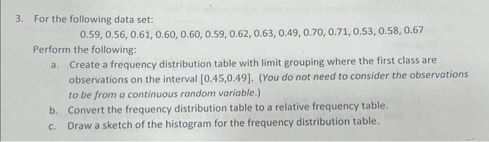Solved 3. For the following data set: | Chegg.com
