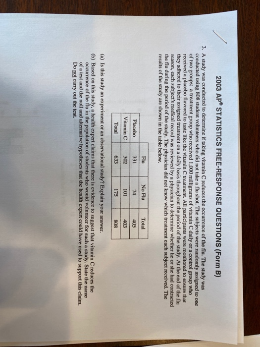 Solved 2003 APⓇ STATISTICS FREE-RESPONSE QUESTIONS (Form B) | Chegg.com