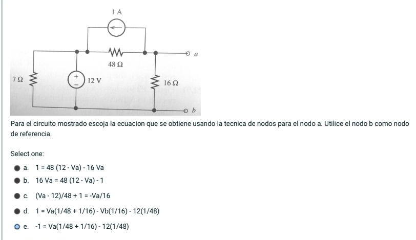 Solved Para el circuito mostrado escoja la ecuacion que se | Chegg.com