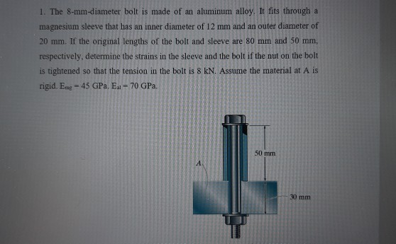Solved 1. The 8-mm-diameter bolt is made of an aluminum | Chegg.com