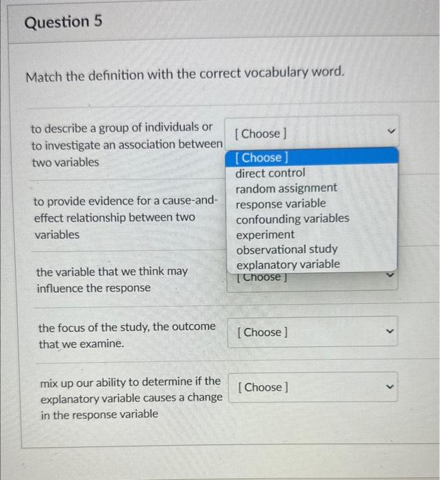 Solved Match the definition with the correct vocabulary | Chegg.com