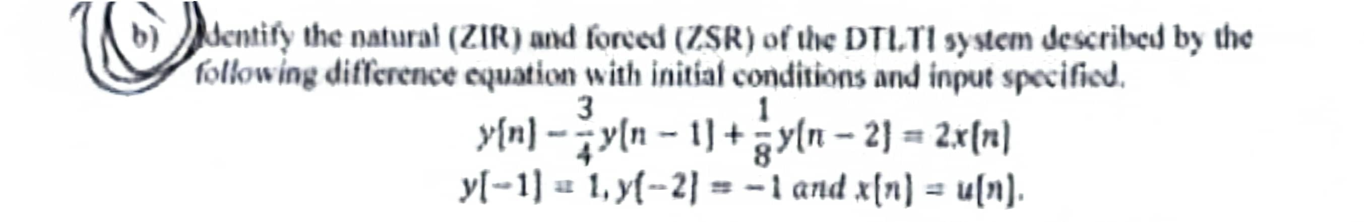 Solved (b) ﻿dentify the natural (ZIR) ﻿and foreed (ZSR) ﻿of | Chegg.com