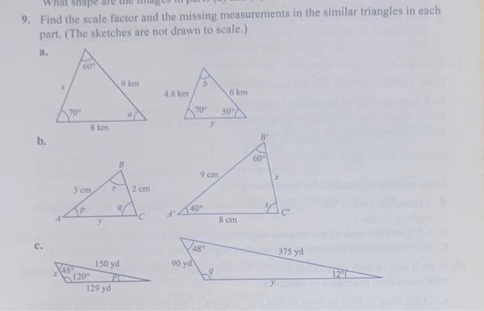 Solved 9. Find the scale factor and the missing measurements | Chegg.com