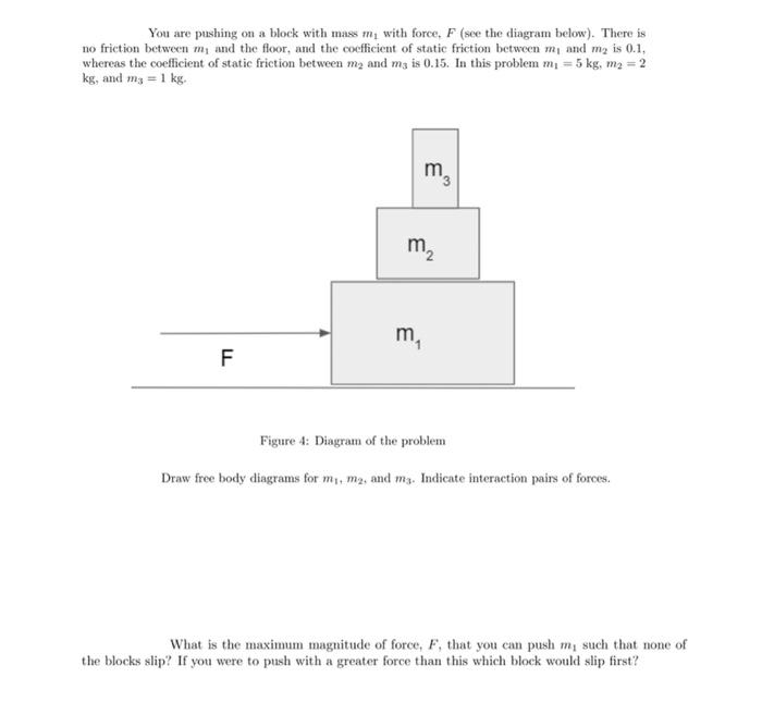 Solved You are pushing on a block with mass m1 with force, F | Chegg.com