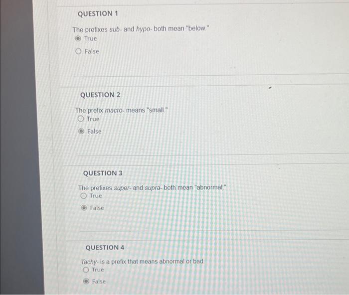 Solved The prefixes sub-and hypo-both mean "below." True | Chegg.com