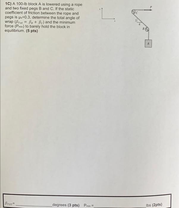 Solved 1C) A 100−1b block A is lowered using a rope and two | Chegg.com