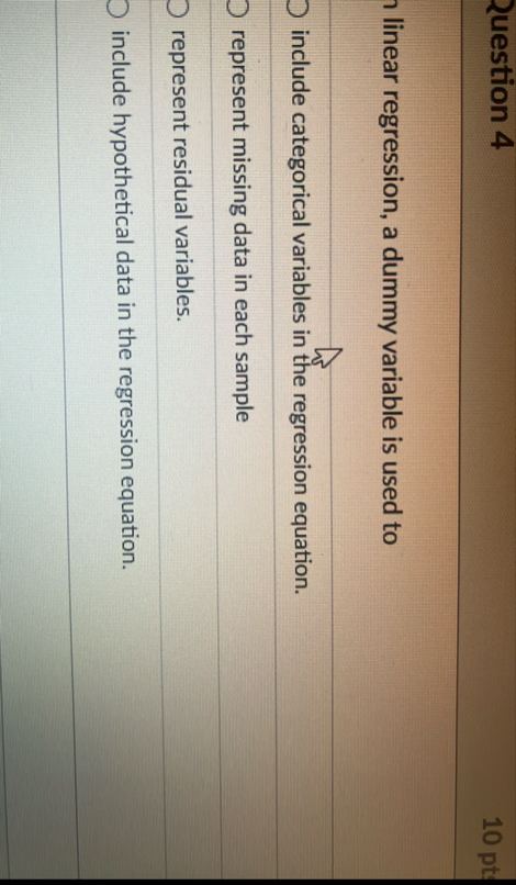 Solved 2uestion 410 ﻿ptlinear regression, a dummy variable | Chegg.com