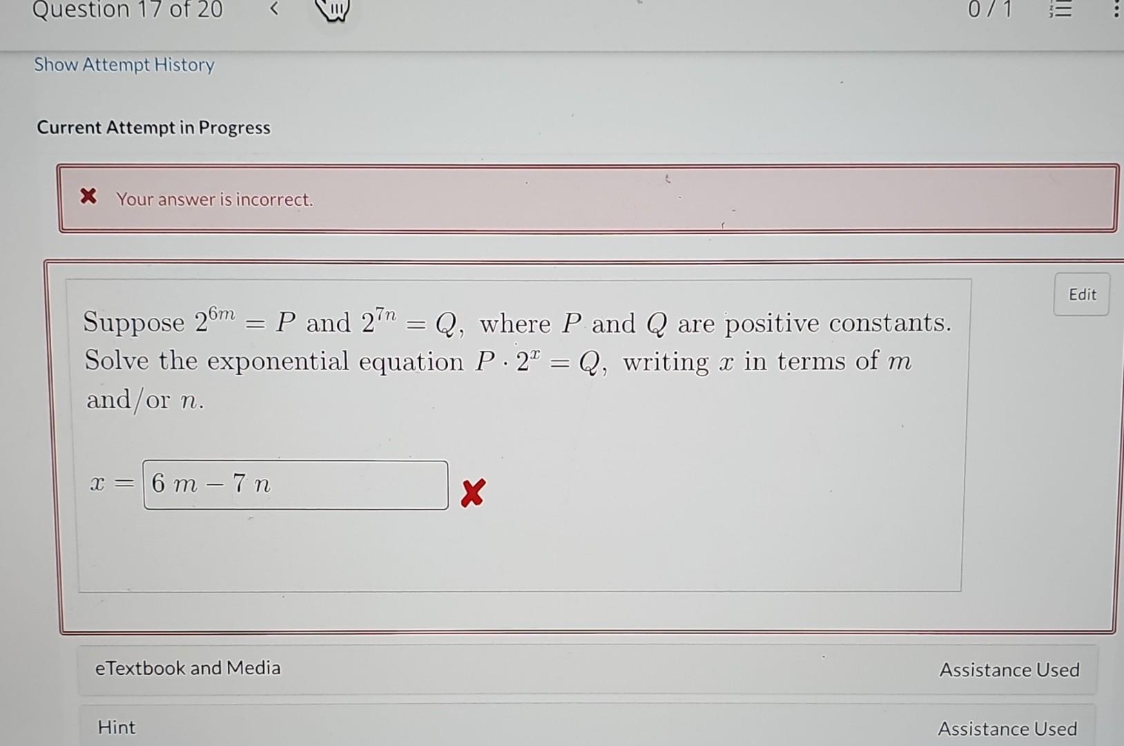 Solved Current Attempt in Progress Suppose 26m=P and 27n=Q, | Chegg.com