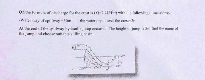Solved Q2/ the formula of discharge for the crest is | Chegg.com