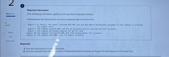 Solved Part 2 of 2 2 points eBook Hint References ! Required | Chegg.com
