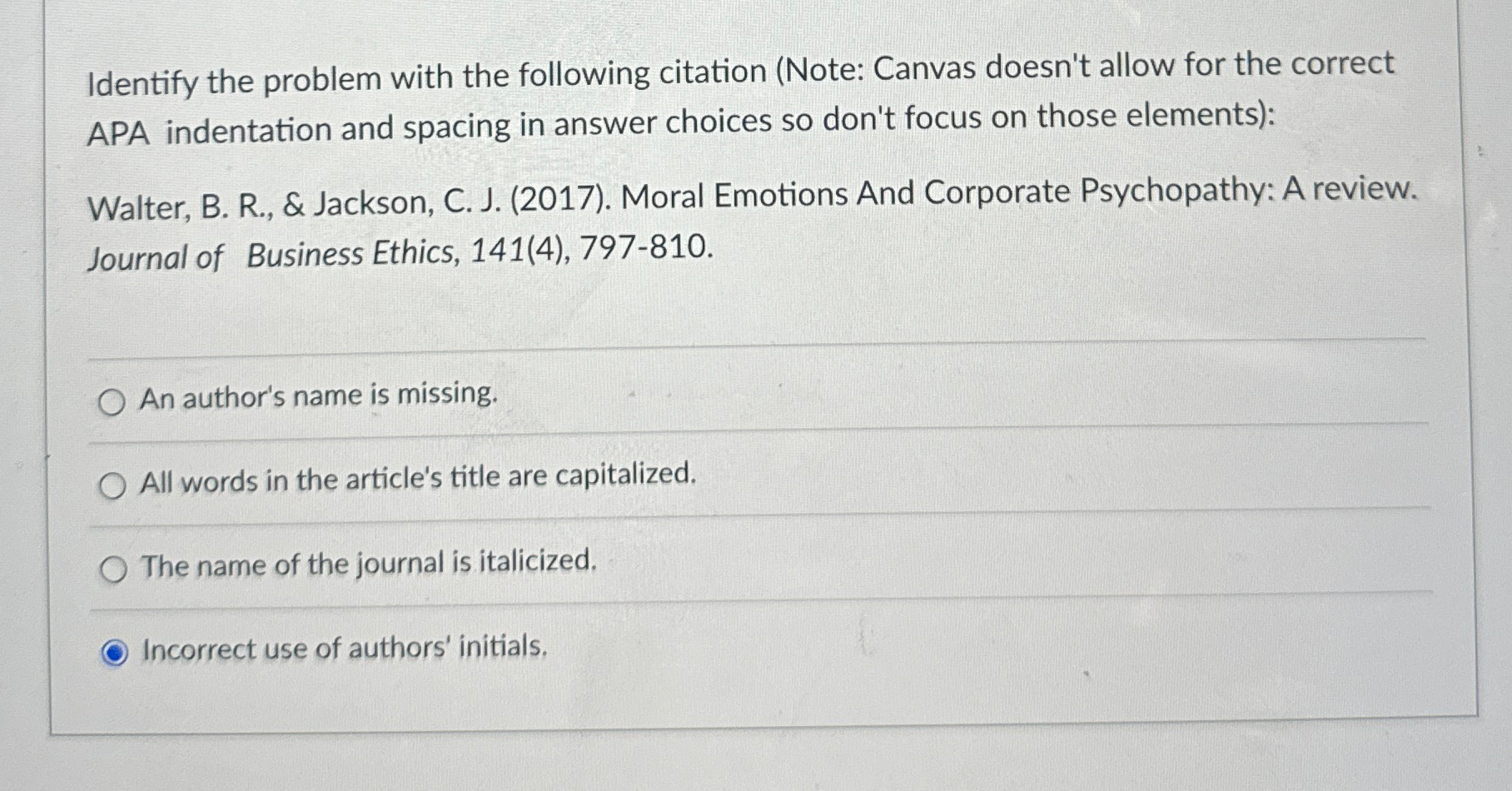 Identify the problem with the following citation | Chegg.com