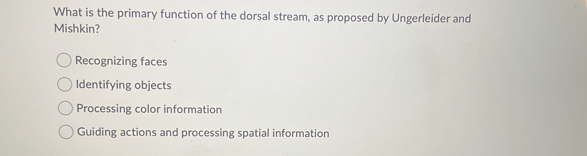 Solved What is the primary function of the dorsal stream, as | Chegg.com