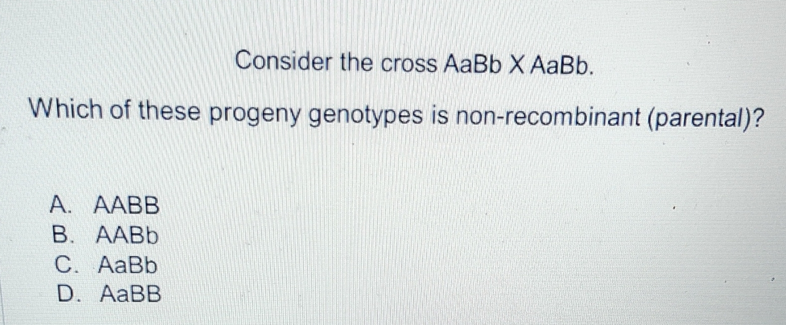 Solved Consider the cross AaBb×AaBb.Which of these progeny | Chegg.com