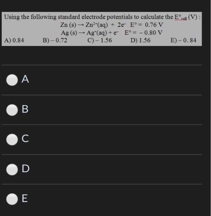 Solved Using The Following Standard Electrode Potentials To