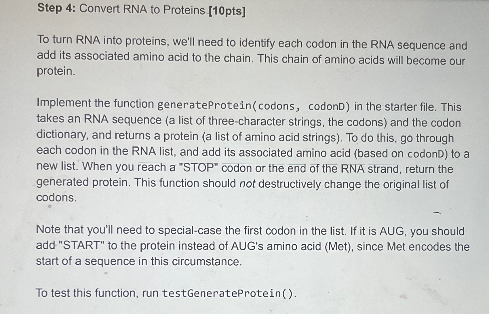Step 4: Convert RNA to Proteins [10pts]To turn RNA | Chegg.com