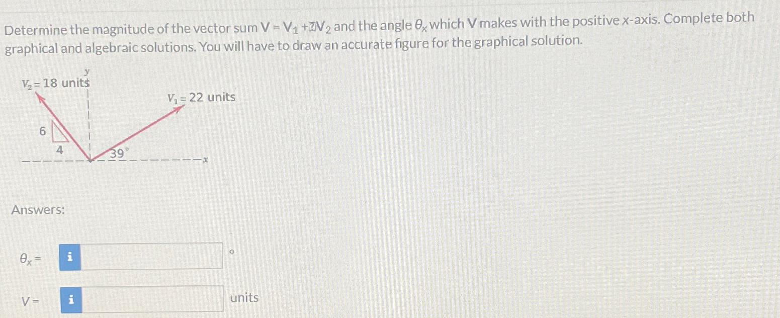 Solved Determine the magnitude of the vector sum V=V1+2V2 | Chegg.com
