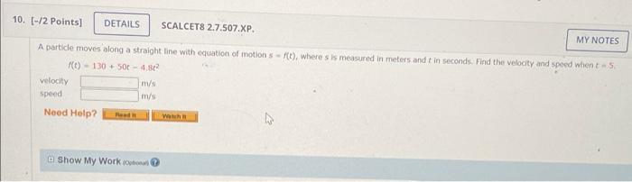Solved A particle moves along a straight line with equation | Chegg.com