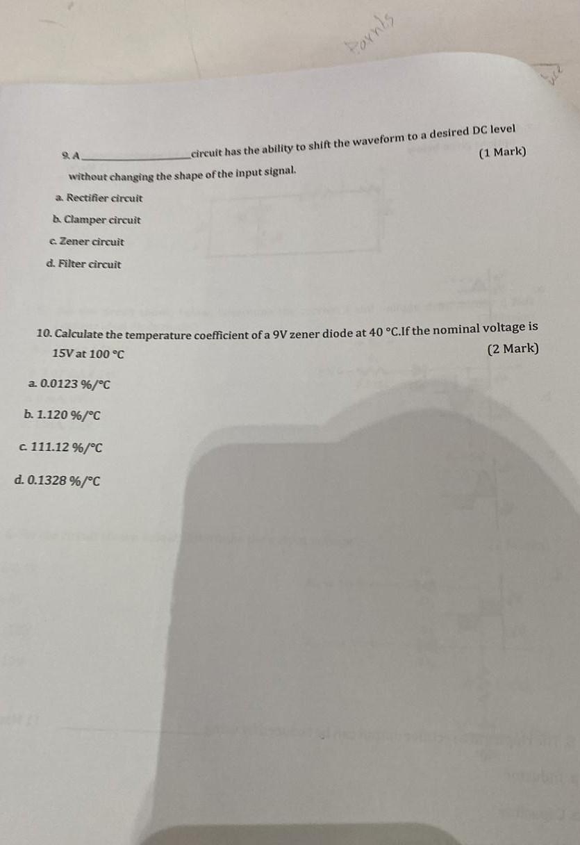 Solved 2A circuit has the ability to shift the waveform to a | Chegg.com