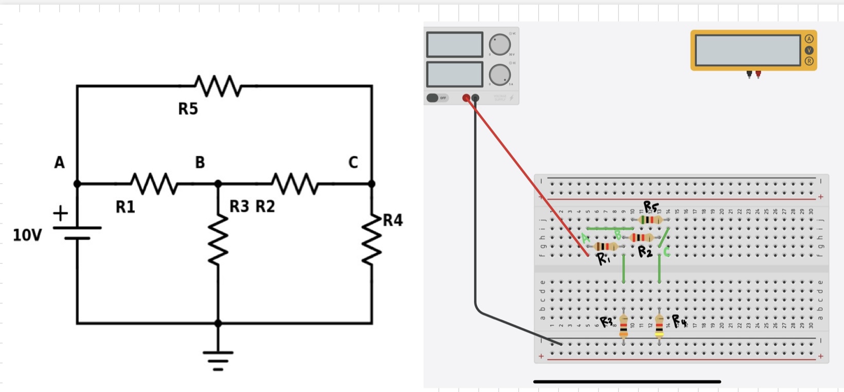 Solved with tinkercad, how can i measure VA ,VB, ﻿Vc With | Chegg.com