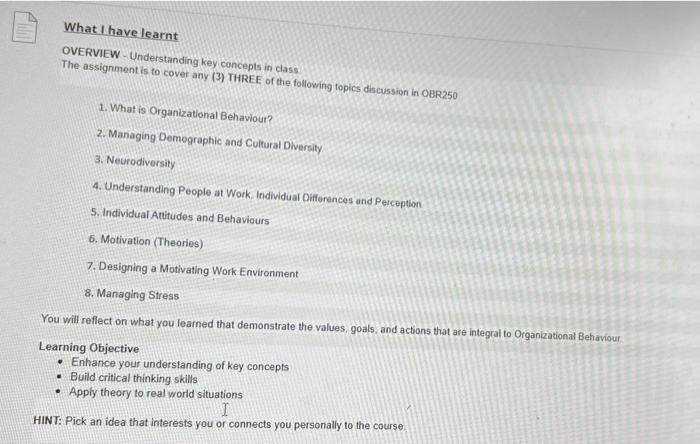 OVERVIEW - Understanding key concepts in class The | Chegg.com