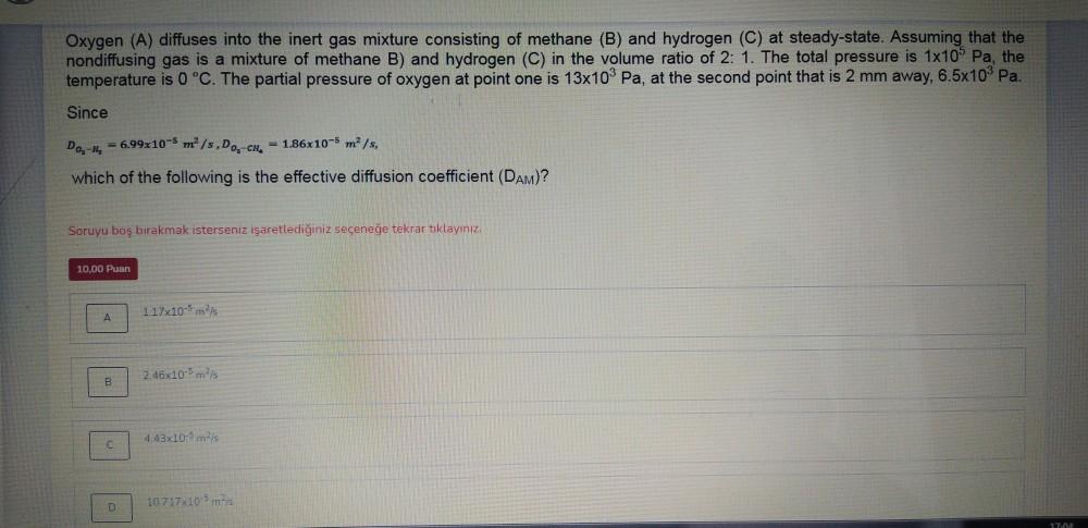 Solved Oxygen (A) diffuses into the inert gas mixture | Chegg.com